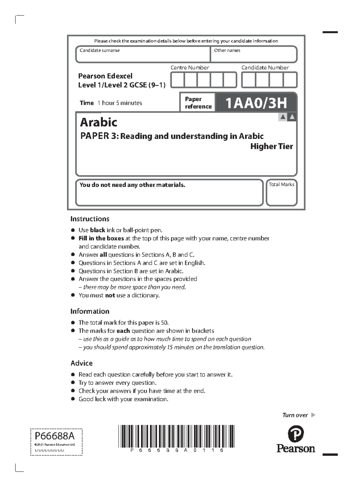 GCSE Arabic PAPER 3: Reading & Understanding Exam Details - Studocu