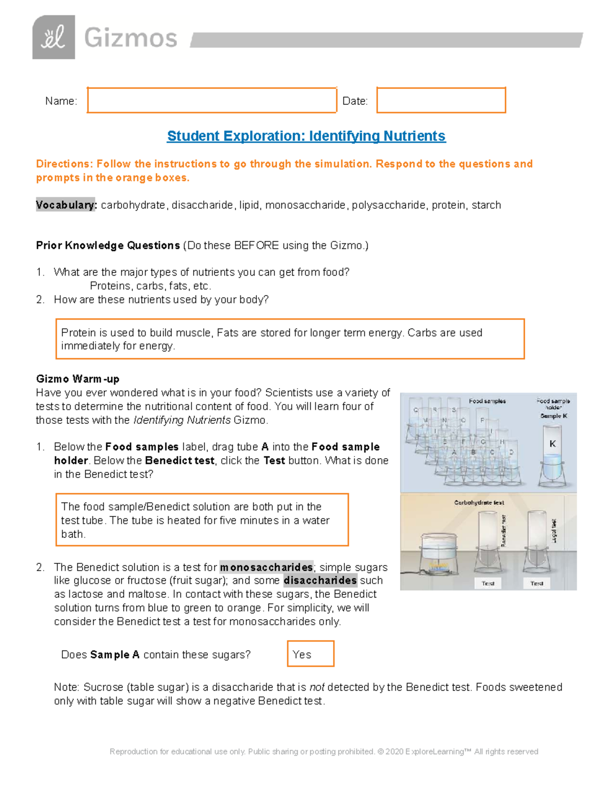 Identifying Nutrients SE: Student Exploration Guide - Studocu