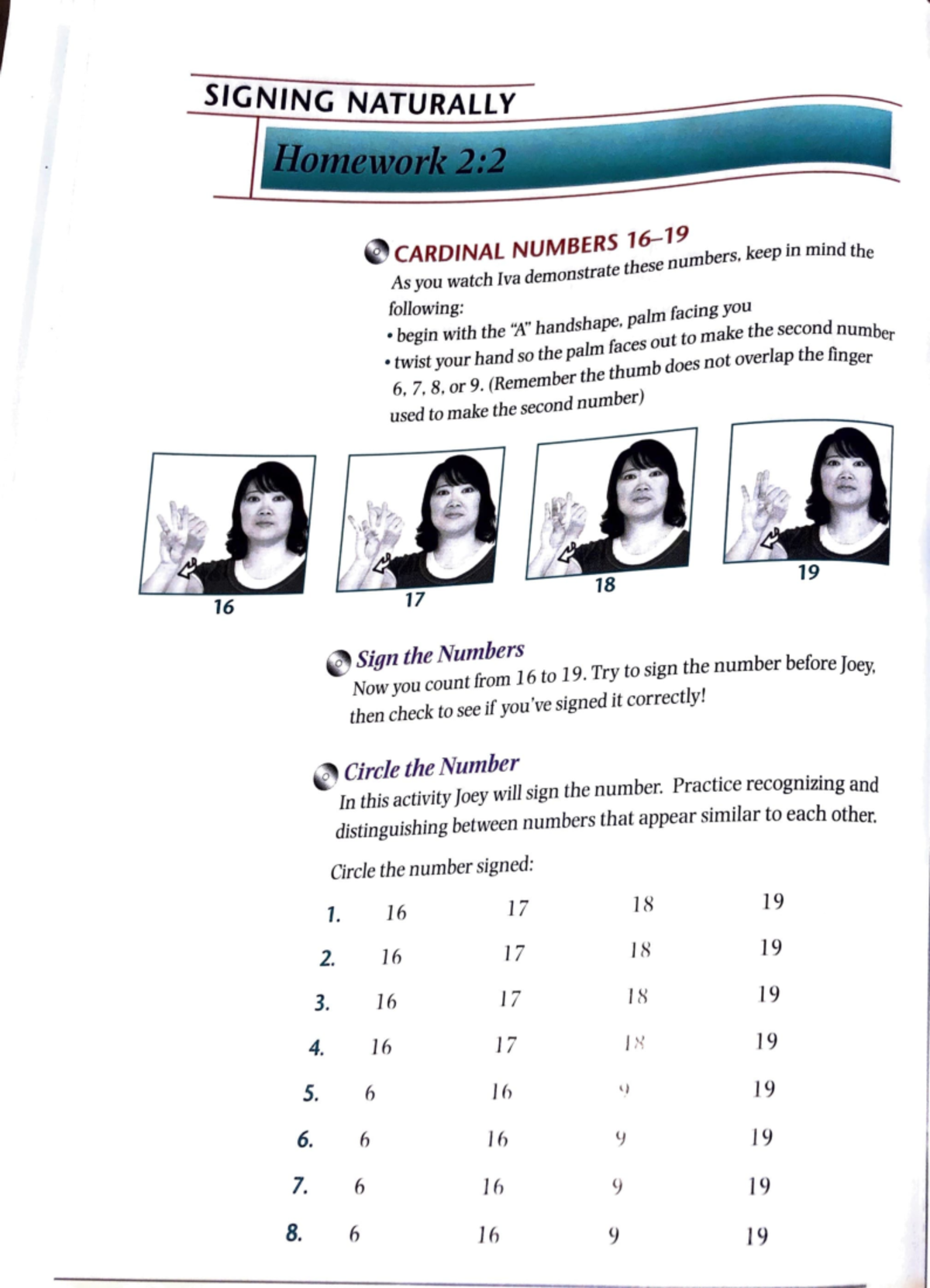 ASL 1 - Homework on Cardinal Numbers 16-19 and Variations - Studocu