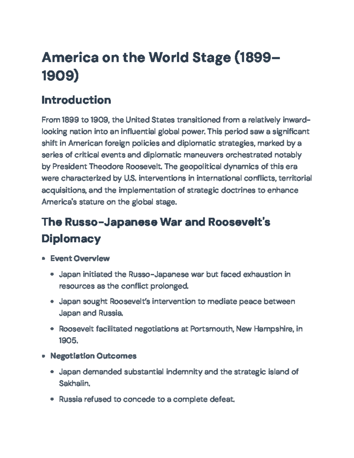 America on the World Stage (1899–1909): Examining Roosevelt's Diplomacy ...