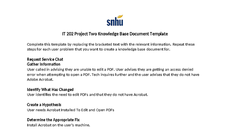 IT 202 Project Two Knowledge Base: User Support Solutions - Studocu