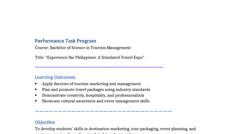 TM206A: Tourism Expo Performance Task - Simulated Travel Experience ...