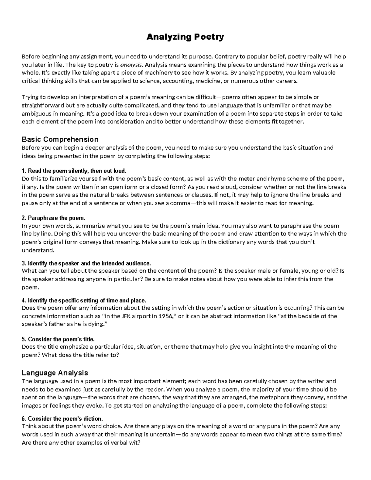 Analyzing Poetry - this - Analyzing Poetry Before beginning any ...