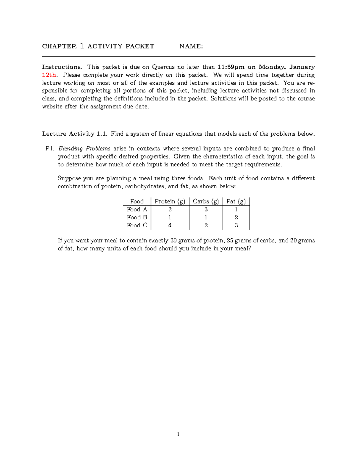 Chapter 1 Activity Packet: Linear Equations & Matrices - Studocu