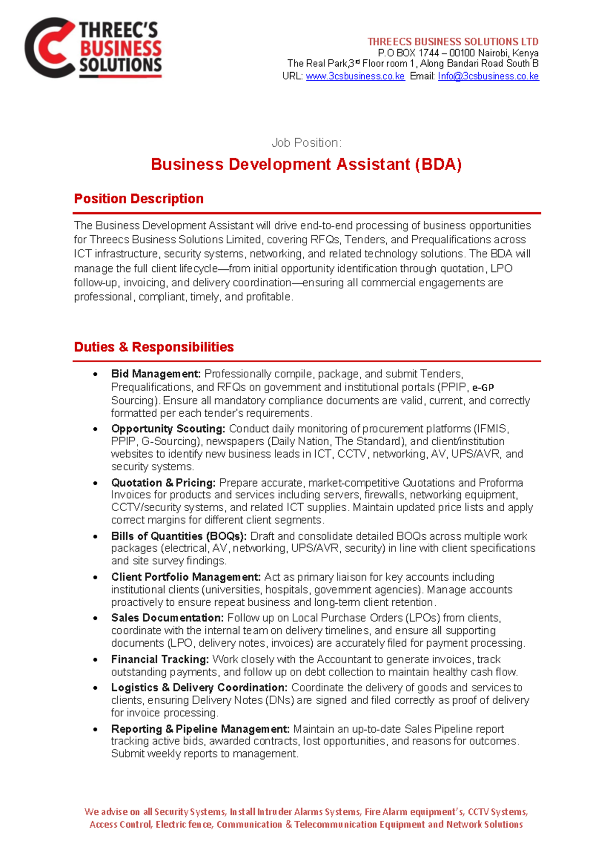 Business Development Assistant (BDA) Job Description - Threecs ...