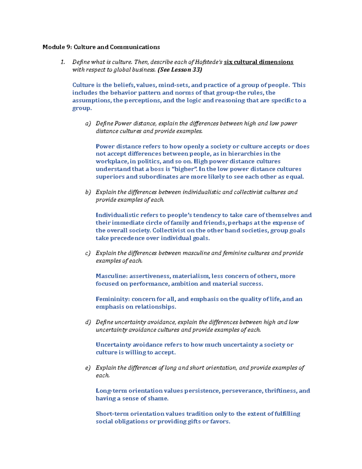 Module 9 Study Guide: Culture and Communication in Global Business ...