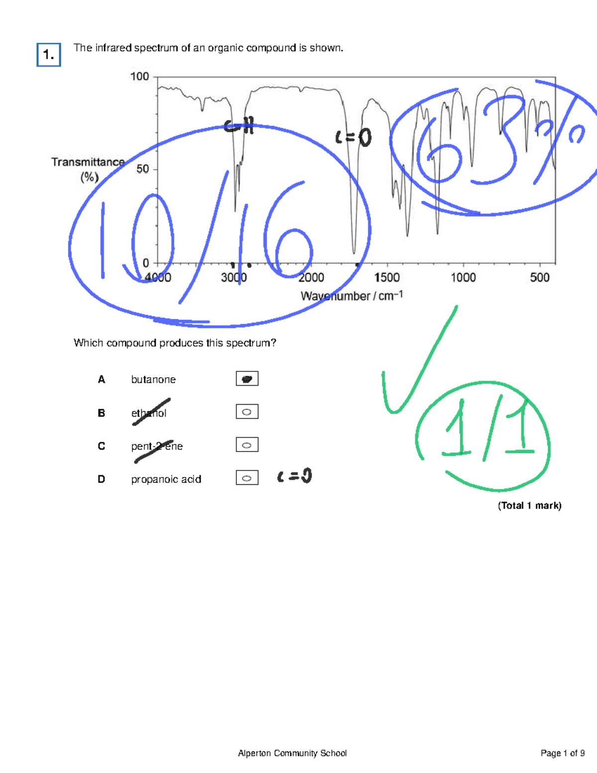 Organic Analysis 63% - ECE Exam Questions and Infrared Spectra - Studocu