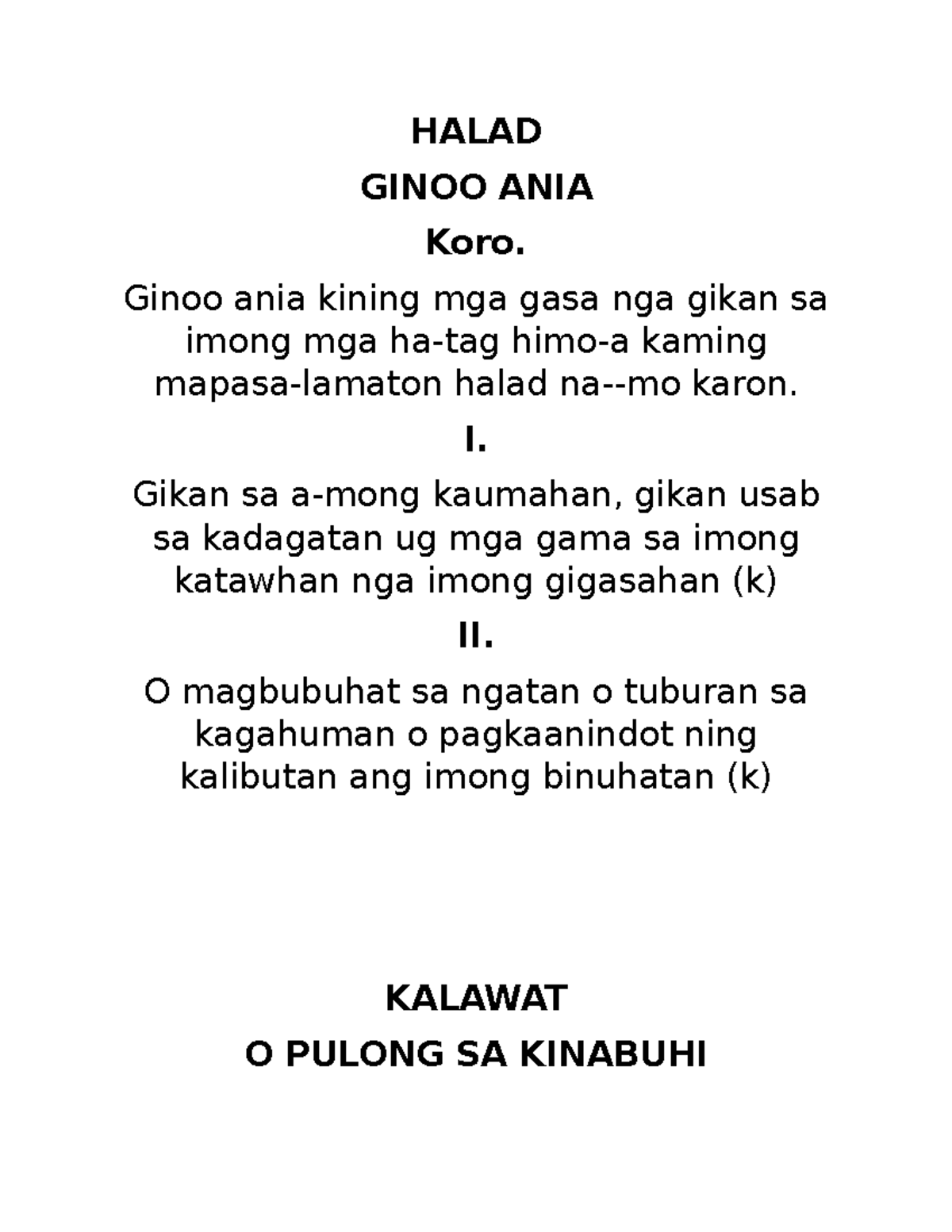 Kanta sa chapel - N/A - HALAD GINOO ANIA Koro. Ginoo ania kining mga ...