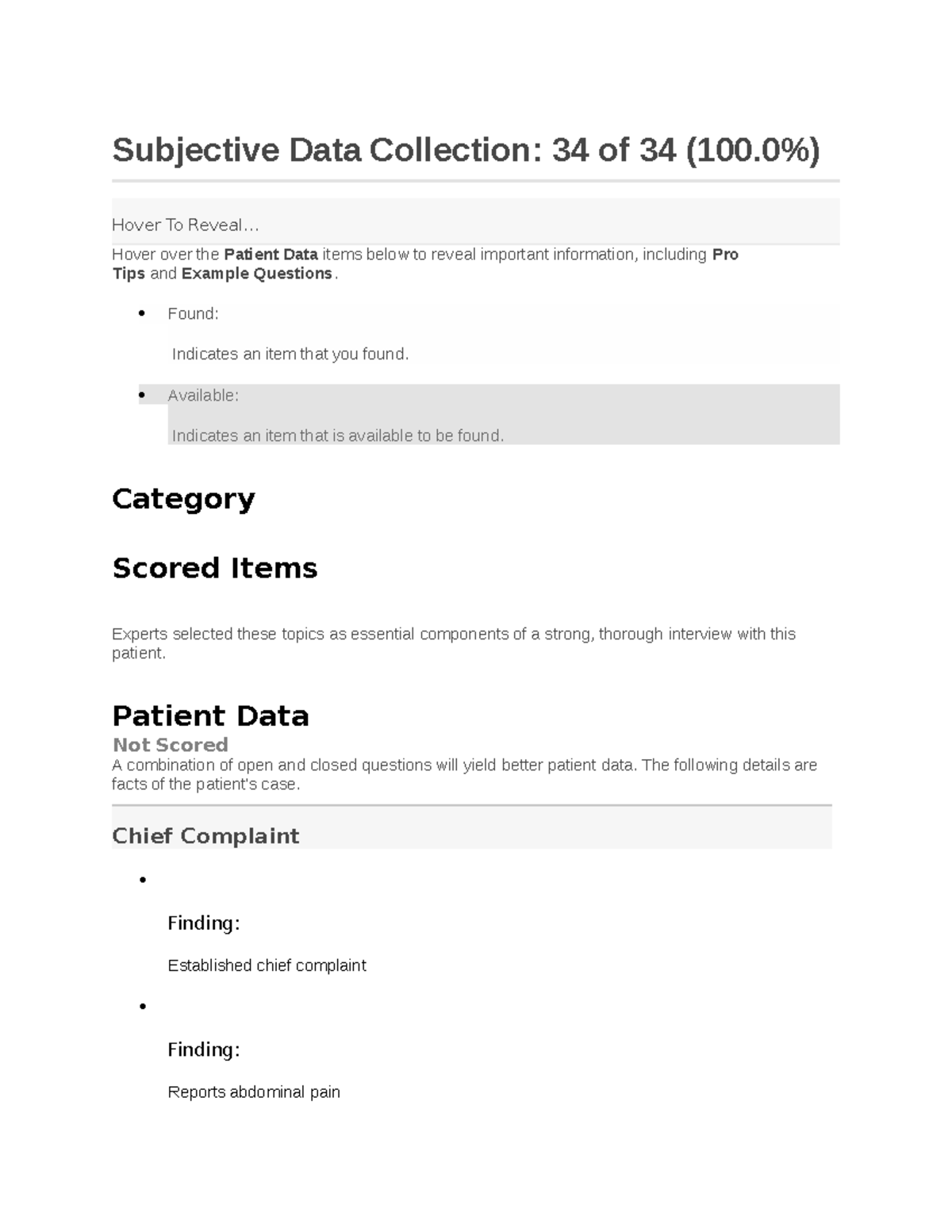 D028 Shadow Health Subjective Data Collection on Abd Pain - Esther Park ...