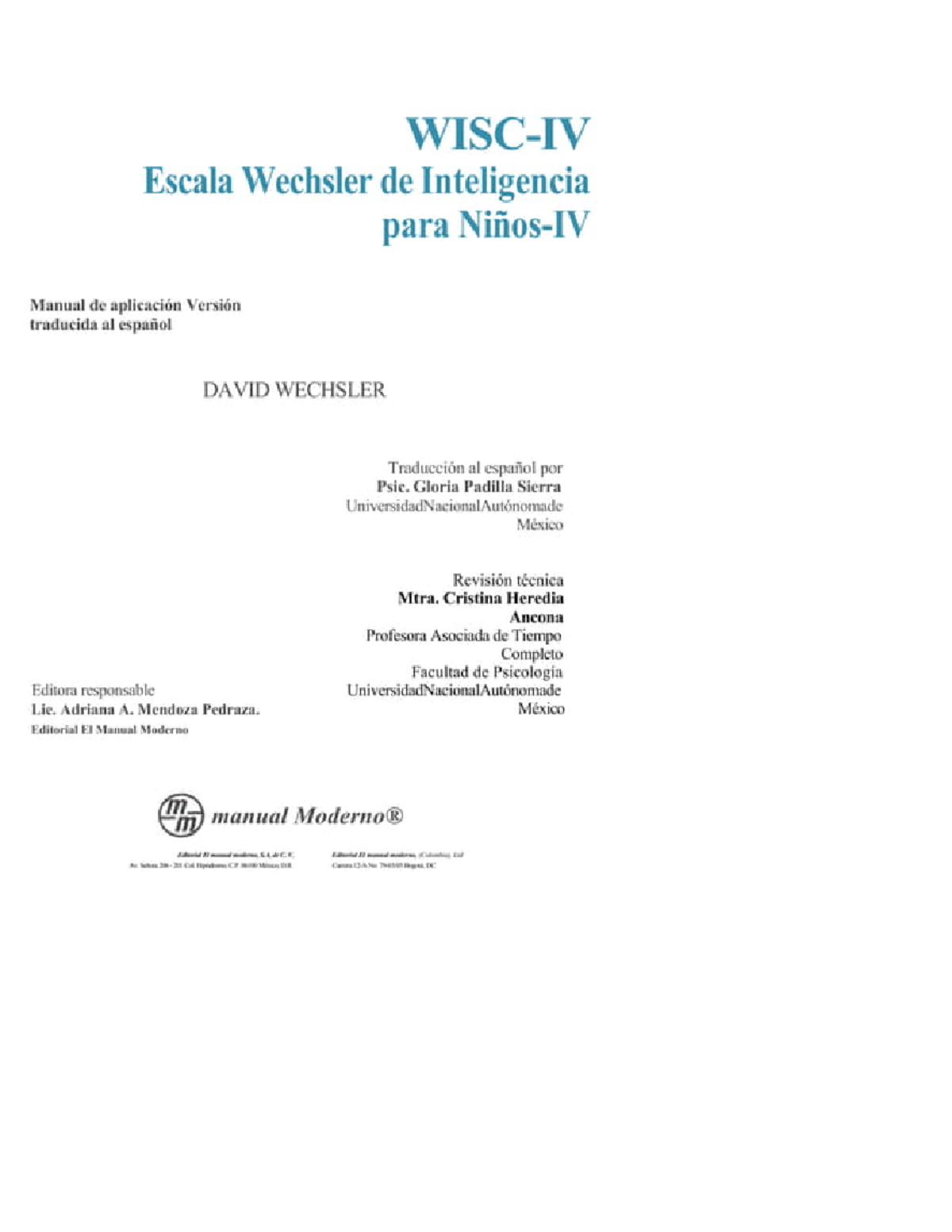 Manual de Aplicación de la Escala Wechsler WISC-IV - Guía Completa ...