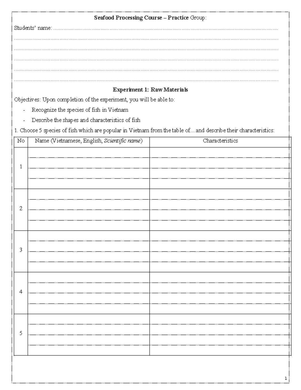 Seafood Processing Course Practice: Experiments and Evaluations - Studocu