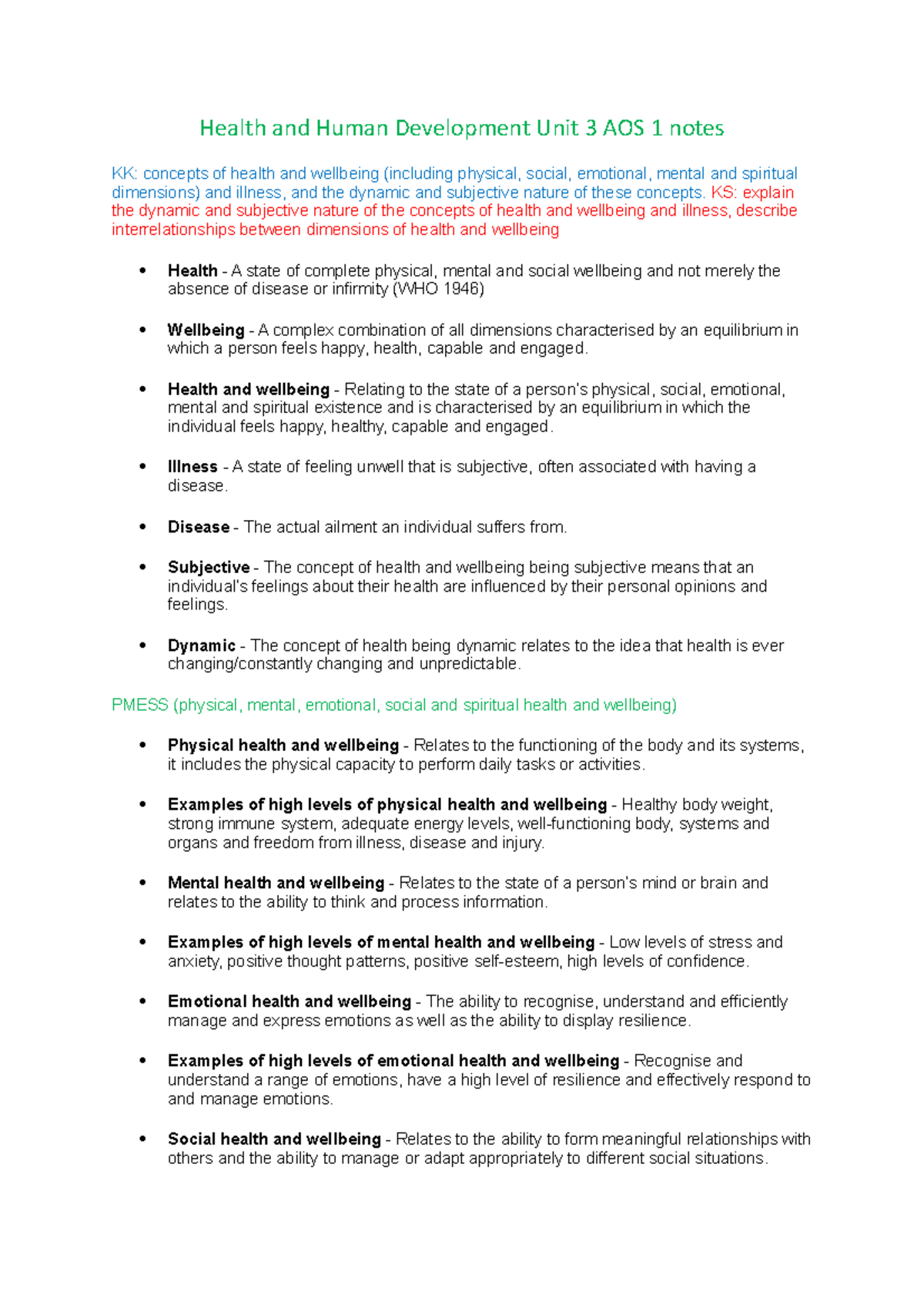 Health and Human Development Unit 3 AOS 1: Comprehensive Notes - Studocu