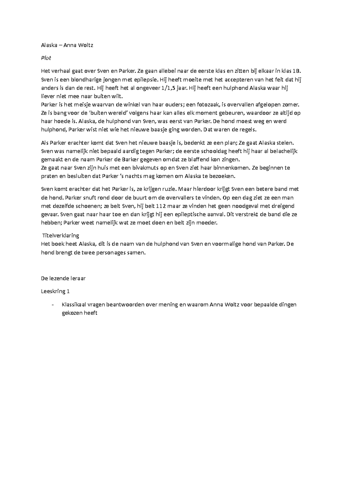 Alaska - Anna Woltz - Samenvatting en Bespreking van het Verhaal ...