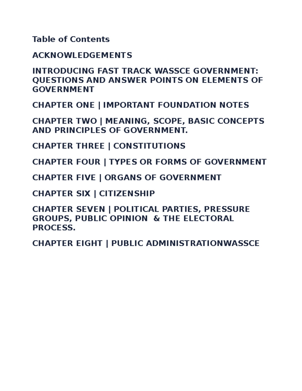 WASSCE Government: Elements, Concepts, Q&A for Study Success - Studocu