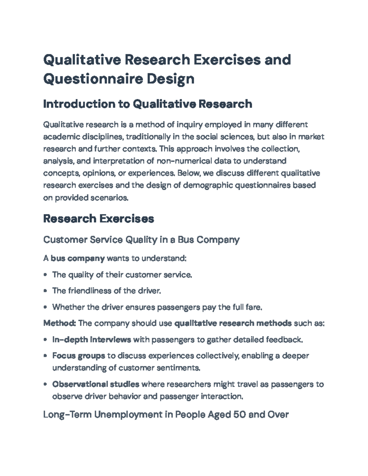 Qualitative Research Exercises & Questionnaire Design: QR101 Guide ...