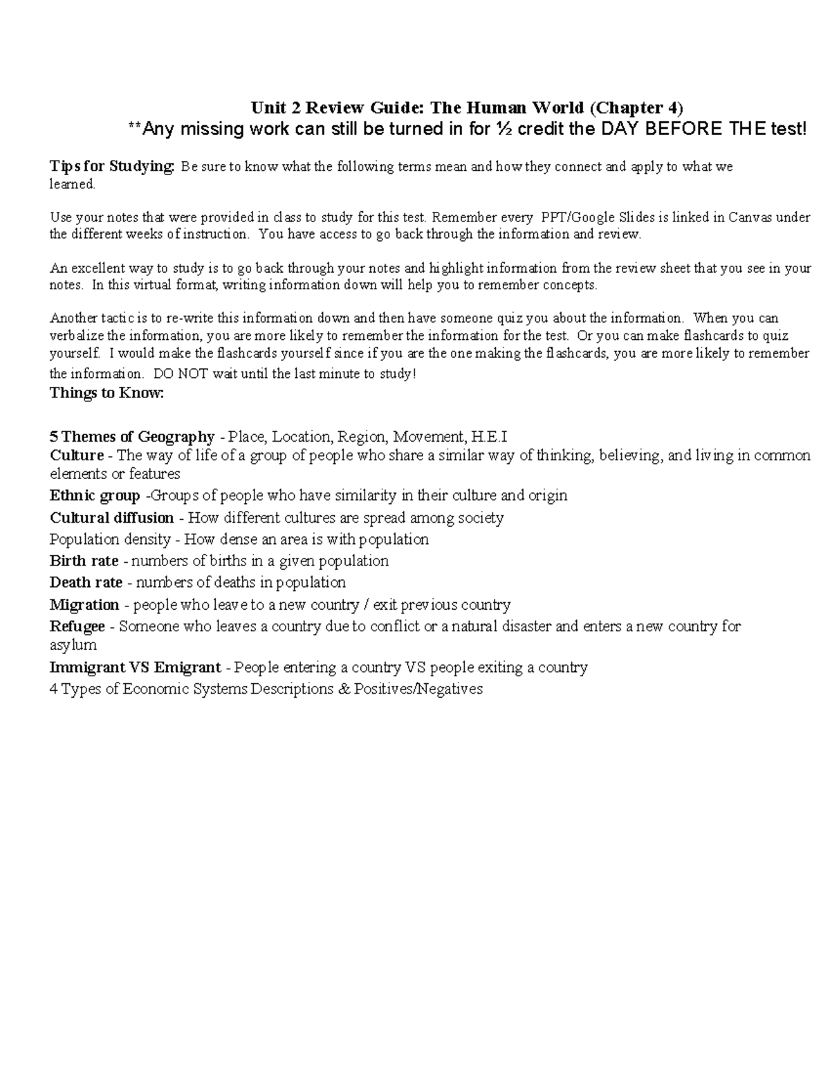 Unit 2 Review Guide: Economic Systems & Activities Overview - Studocu