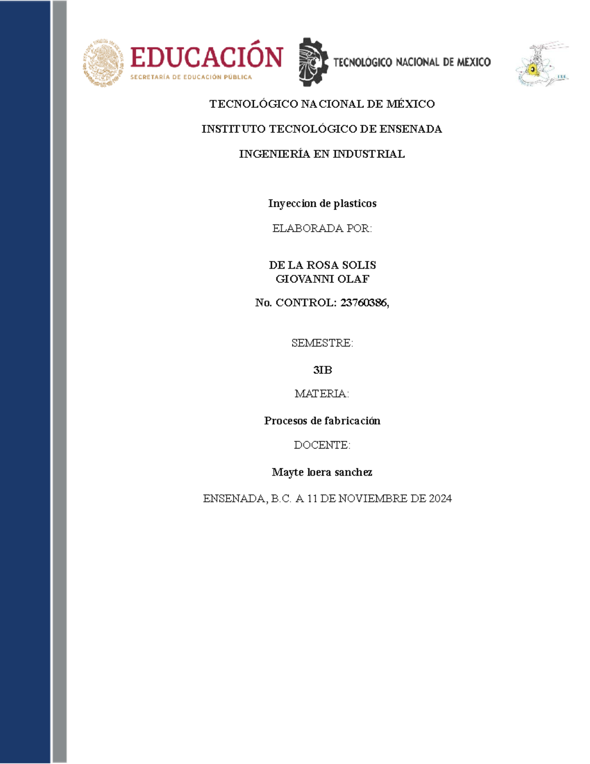 Práctica Individual 3IB: Inyección de Plásticos y Proceso de ...