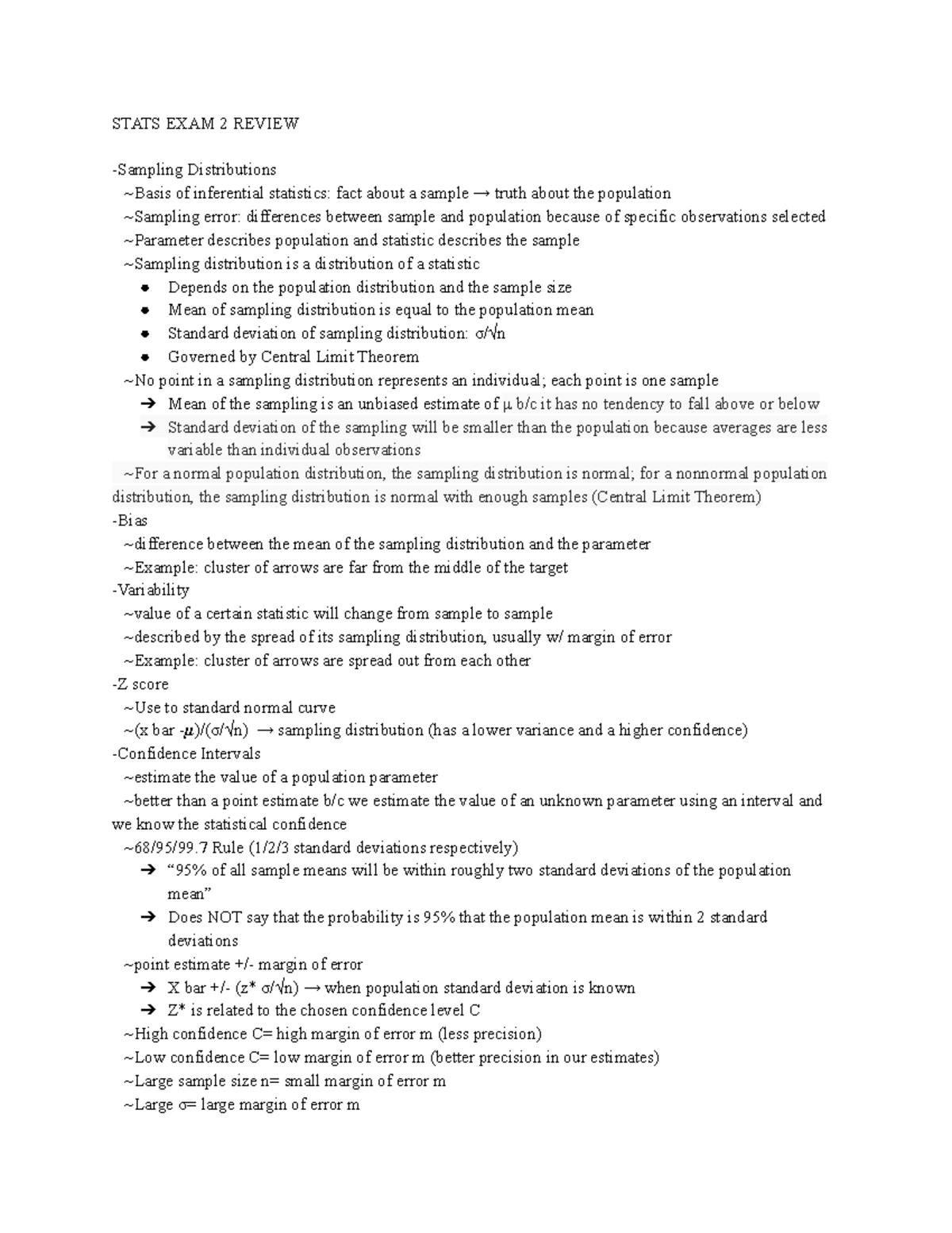 Psych Stats Exam 2 Review: Key Concepts & Important Formulas - Studocu