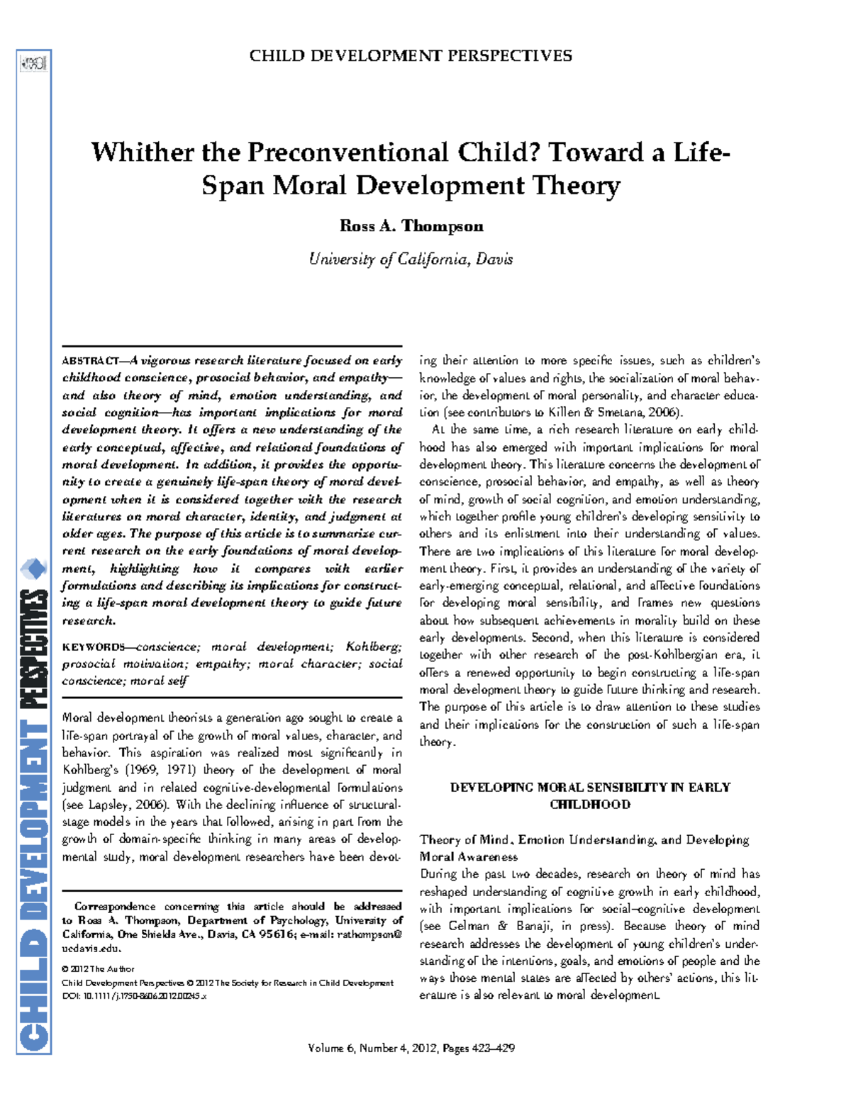 CHILD DEVELOPMENT PERSPECTIVES: Insights on Preconventional Moral ...