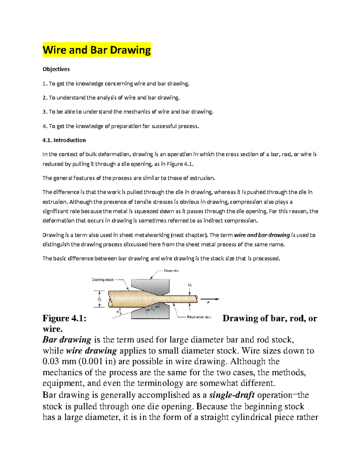 Analysis of Wire Bar Drawing - Wire and Bar Drawing Objectives To get ...