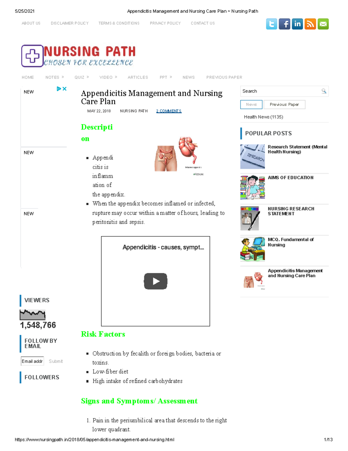 Appendicitis Management and Nursing Care Plan Nursing Path - VIEWERS ...
