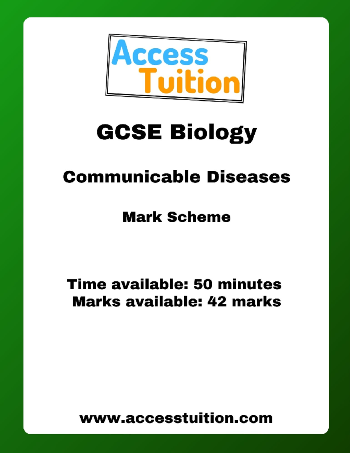 Communicable Diseases Mark Schemes (MS) - Detailed Analysis - Studocu