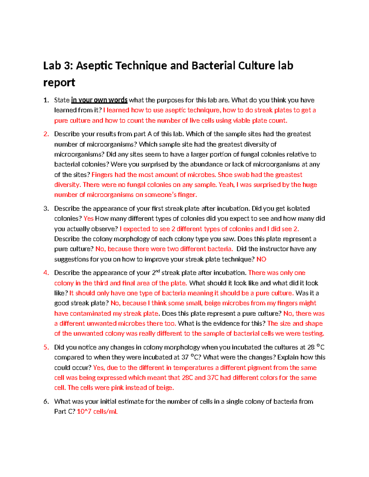 BIOL 41 FA22 Lab 3: Aseptic Technique & Bacterial Culture Report - Studocu