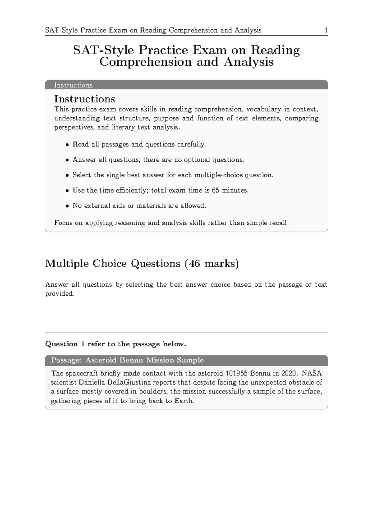 Sat practice test 4 digital - SAT-Style Practice Exam on Reading ...