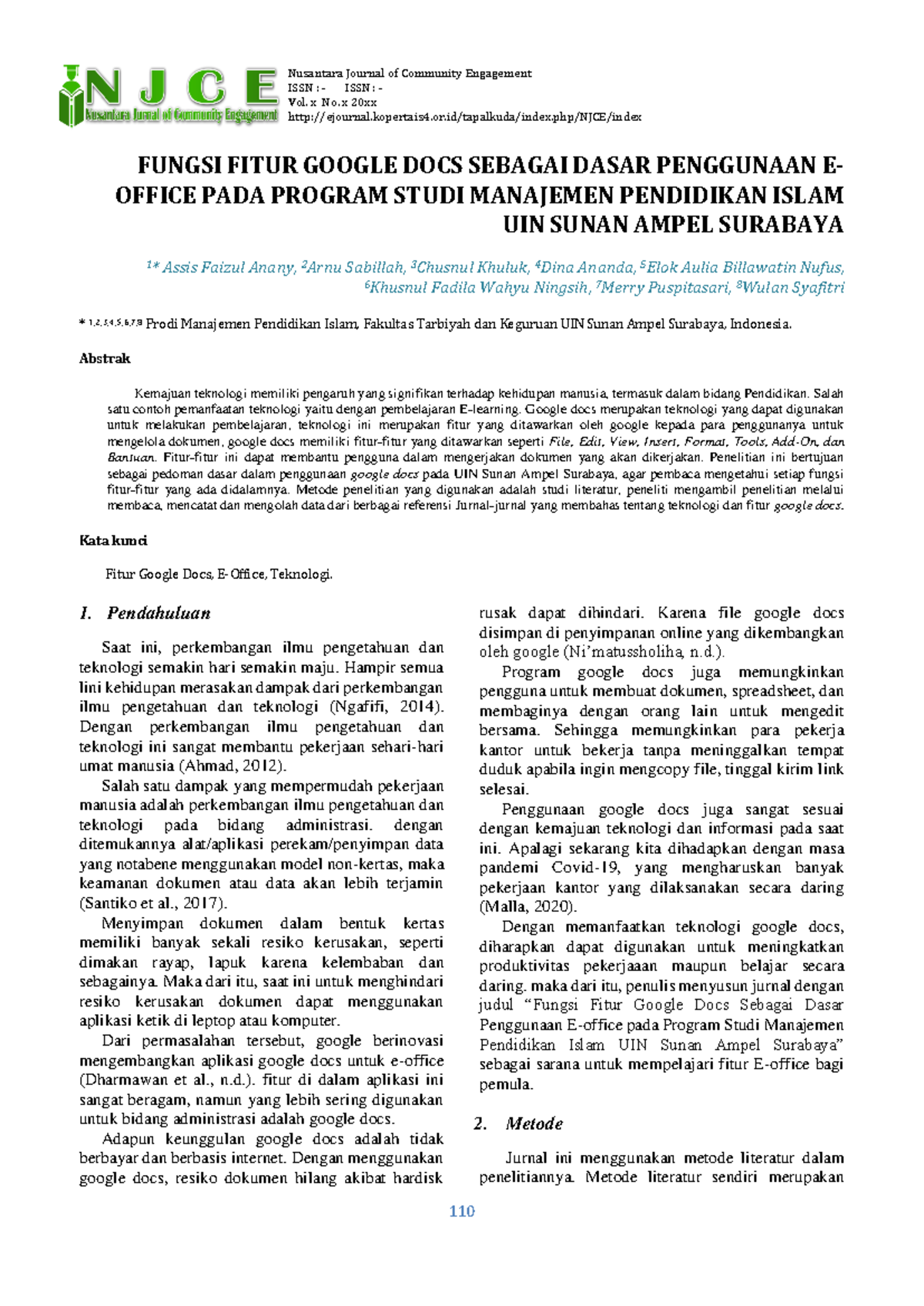 Fungsi Fitur Google DOCS Sebagai Dasar Penggunaan E- Office PADA Program Studi Manajemen ...