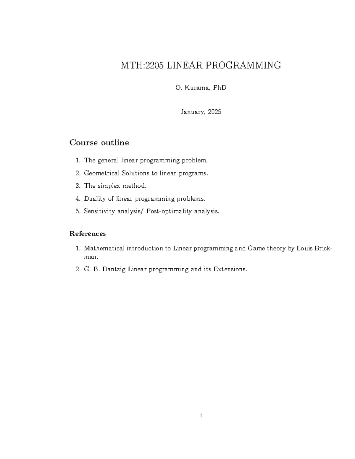 MTH:2205 Linear Programming - Comprehensive Course Guide and Notes ...