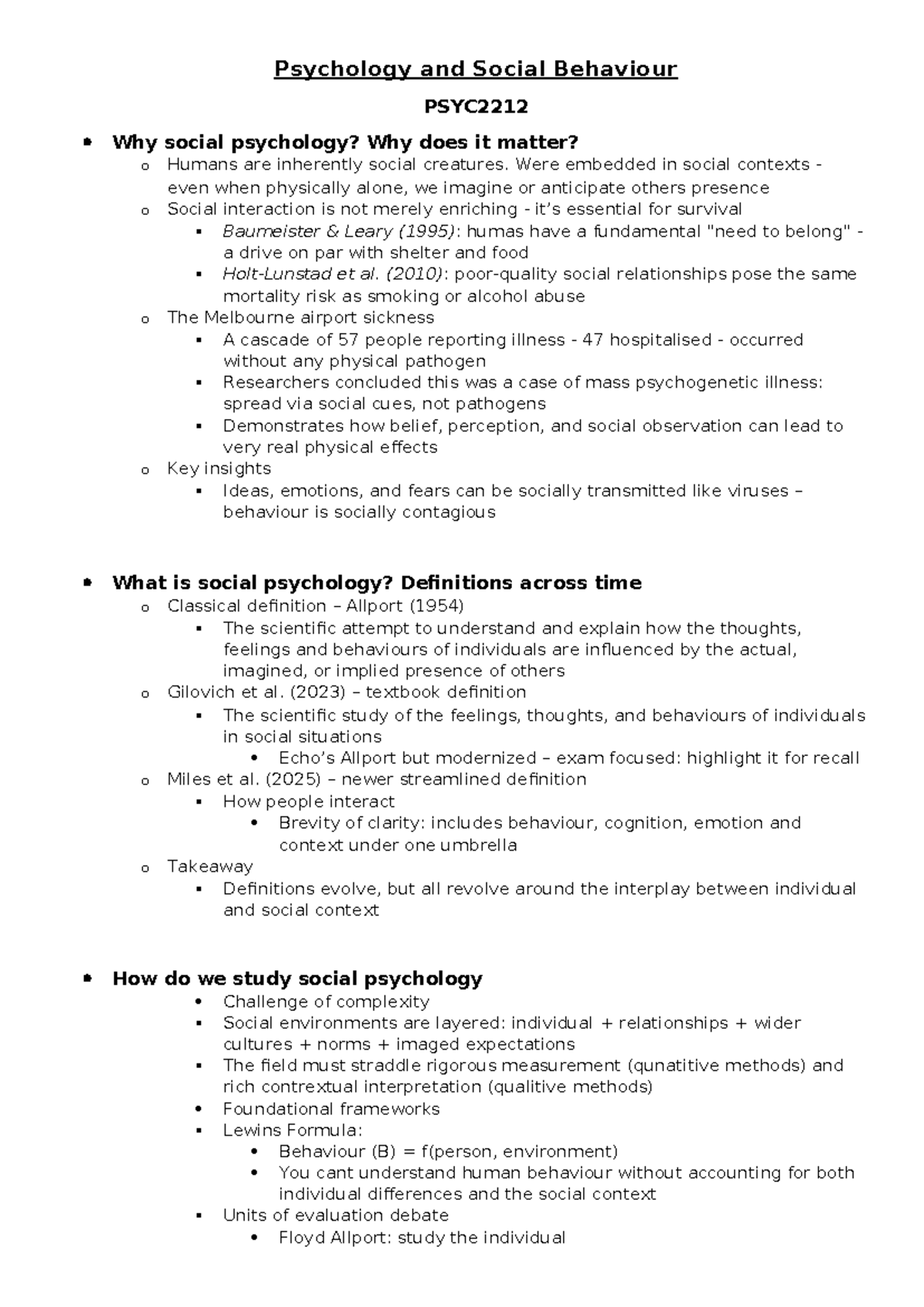 Psychology and Social Behaviour PSYC2212: Insights into Social ...