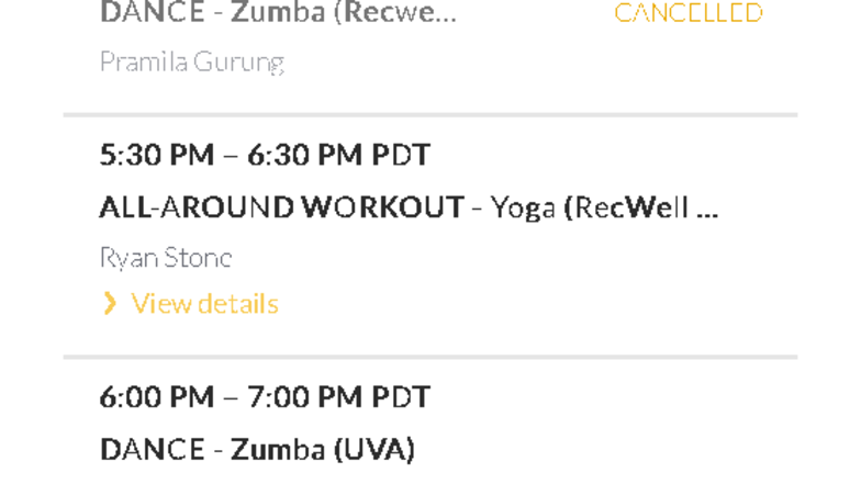 Group Fitness Classes - Recreation & Wellbeing - CANCELLED 5:30 PM5:30 ...