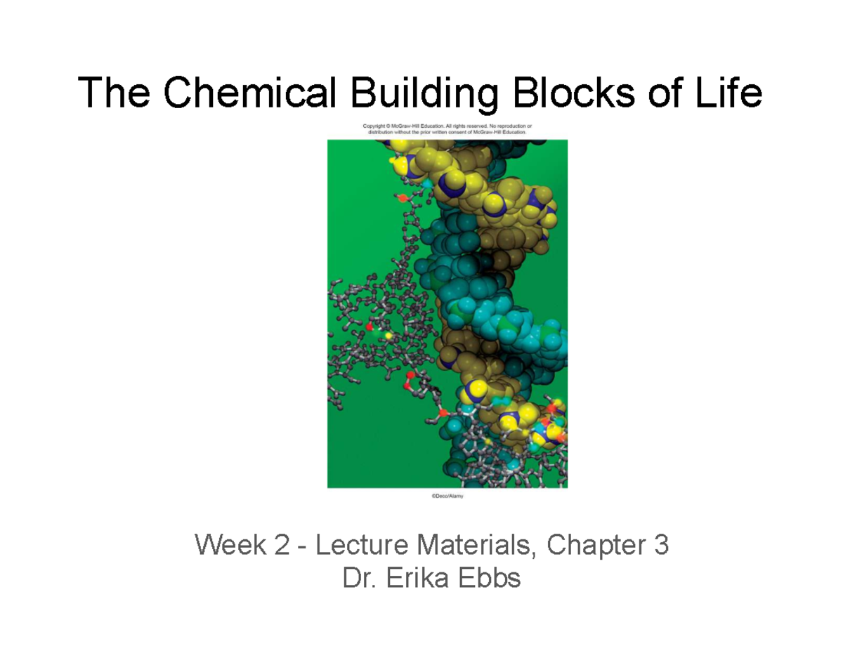 BIO 101 Week 2 Lecture: Building Blocks of Life - Chapter 3 - Studocu