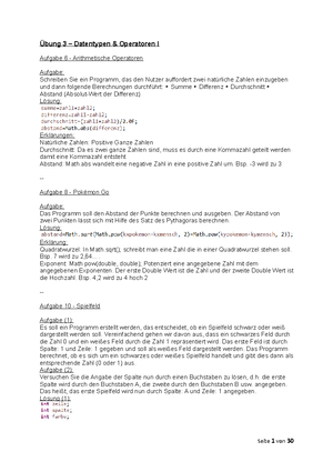 04 1 Probeklausur - probeklasur - Probeklausur Programmieren I - Programmiersprache: Java ...