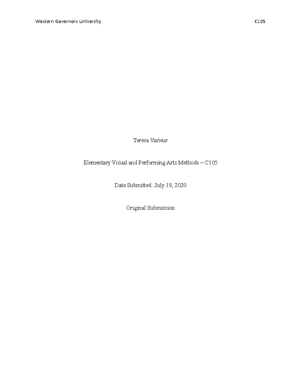 Task C105 Elementary Visual and Performing Arts Methods - Teresa ...