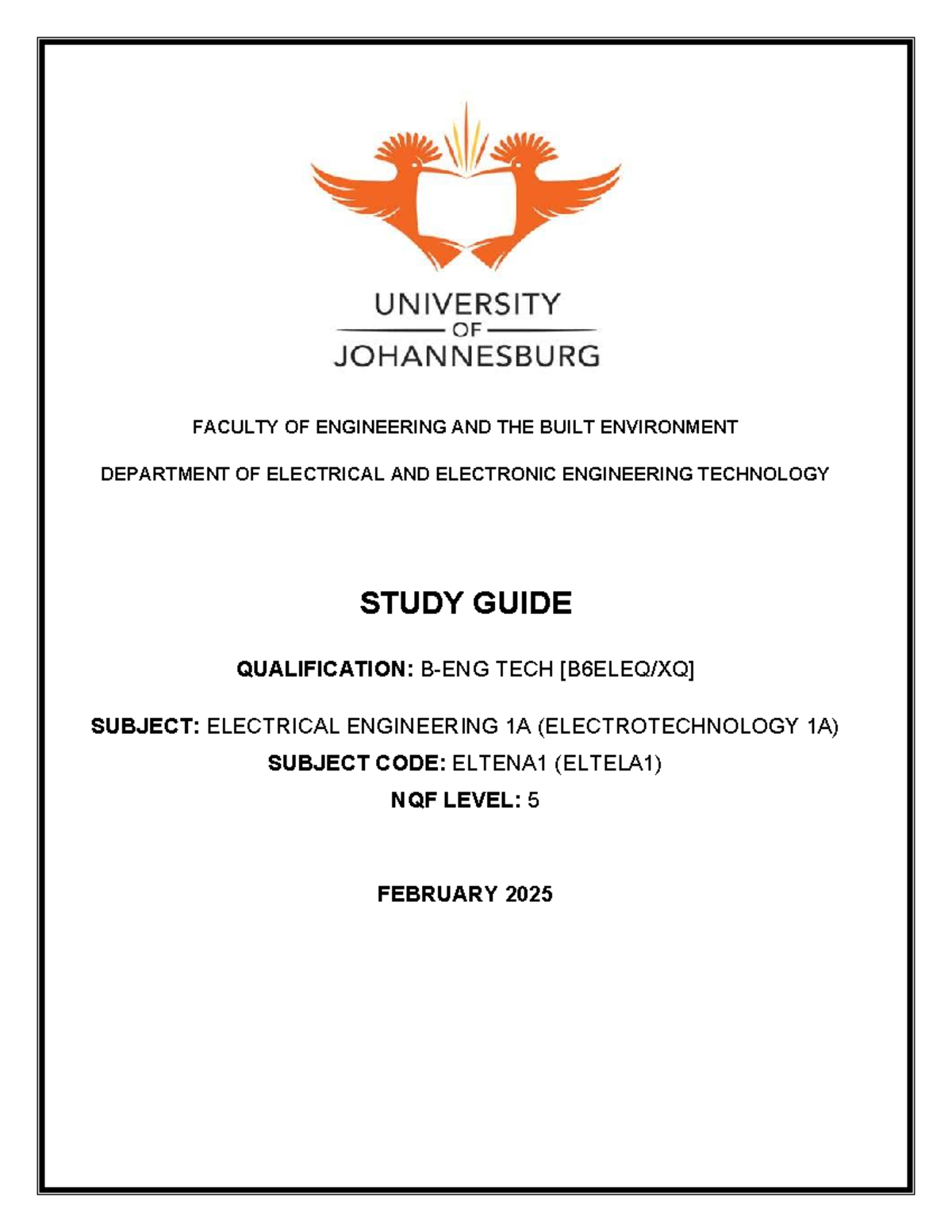 Electrical Engineering 1A (Electrotechnology 1A) Study Guide ELTENA1 - Studocu