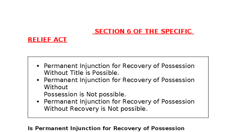 Section 6 OF THE Specific Relief ACT - SECTION 6 OF THE SPECIFIC RELIEF ...