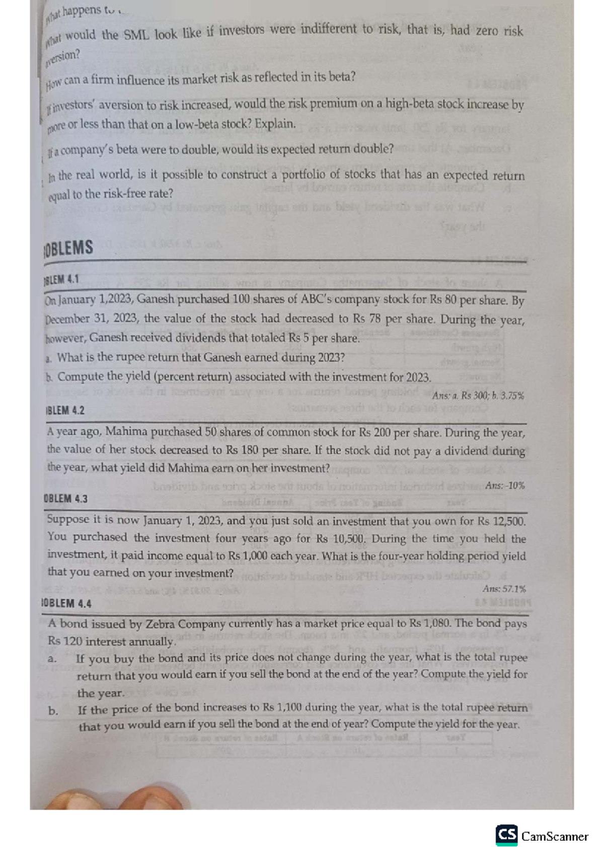 CS 176 Fundamentals of Risk and Return: Key Concepts and Problems - Studocu