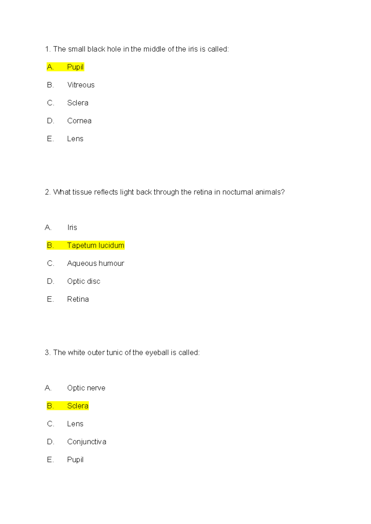 OAP lab 1 eye quiz Oct 2022 answers - The small black hole in the ...