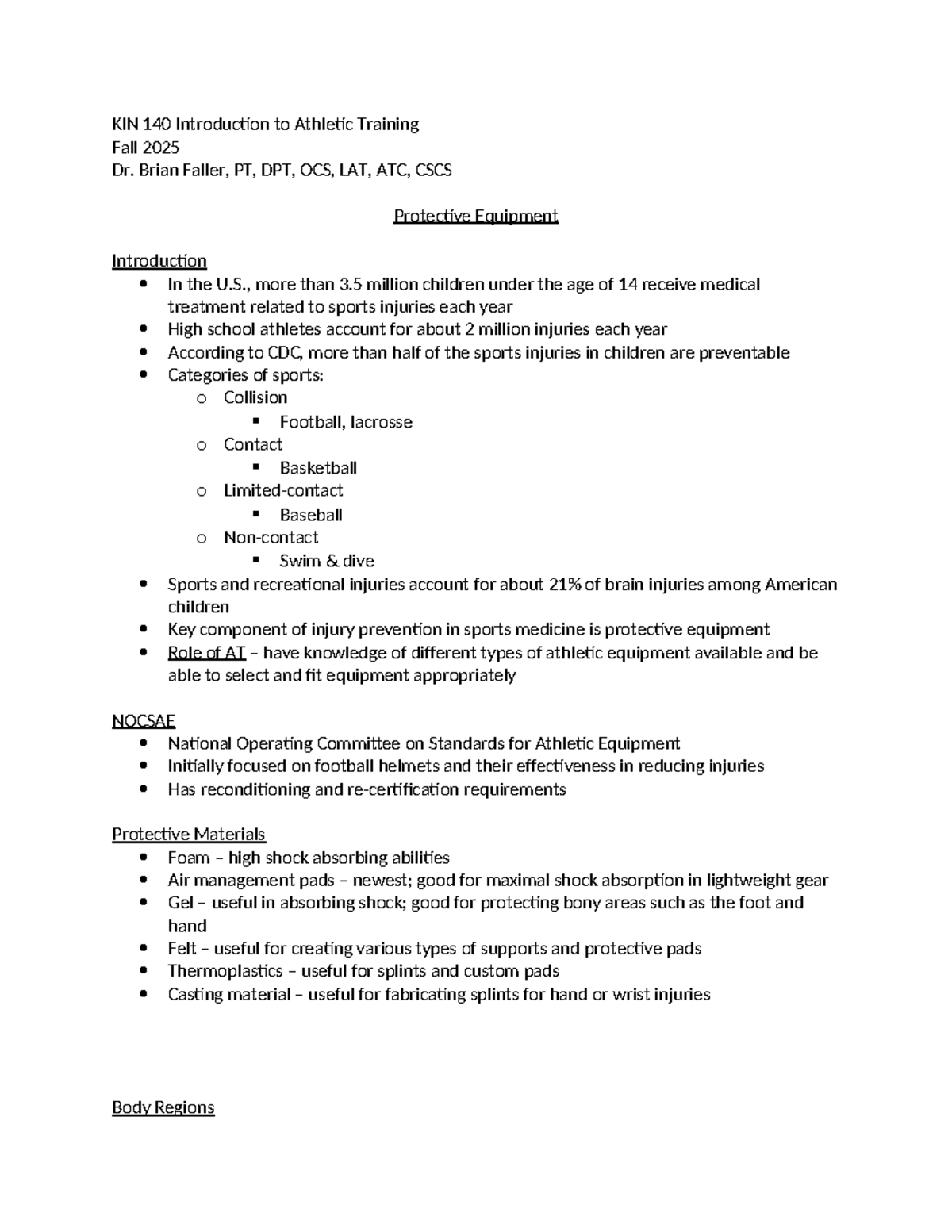 KIN 140 Final Exam Notes: Protective Equipment in Athletic Training ...