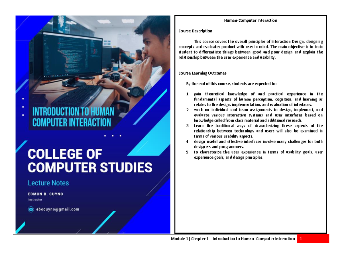 HCI 101 Chapter 1 - Module 1 - Human-Computer Interaction Course ...