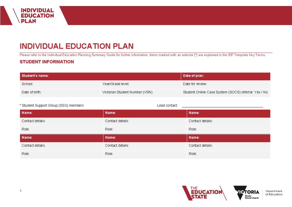 IEP Template for Individual Education Plan - IEP Document - Studocu