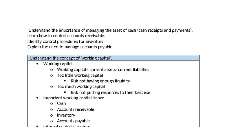 Buss 1030 Week 7 - Cash Management and Internal Controls Notes - Studocu
