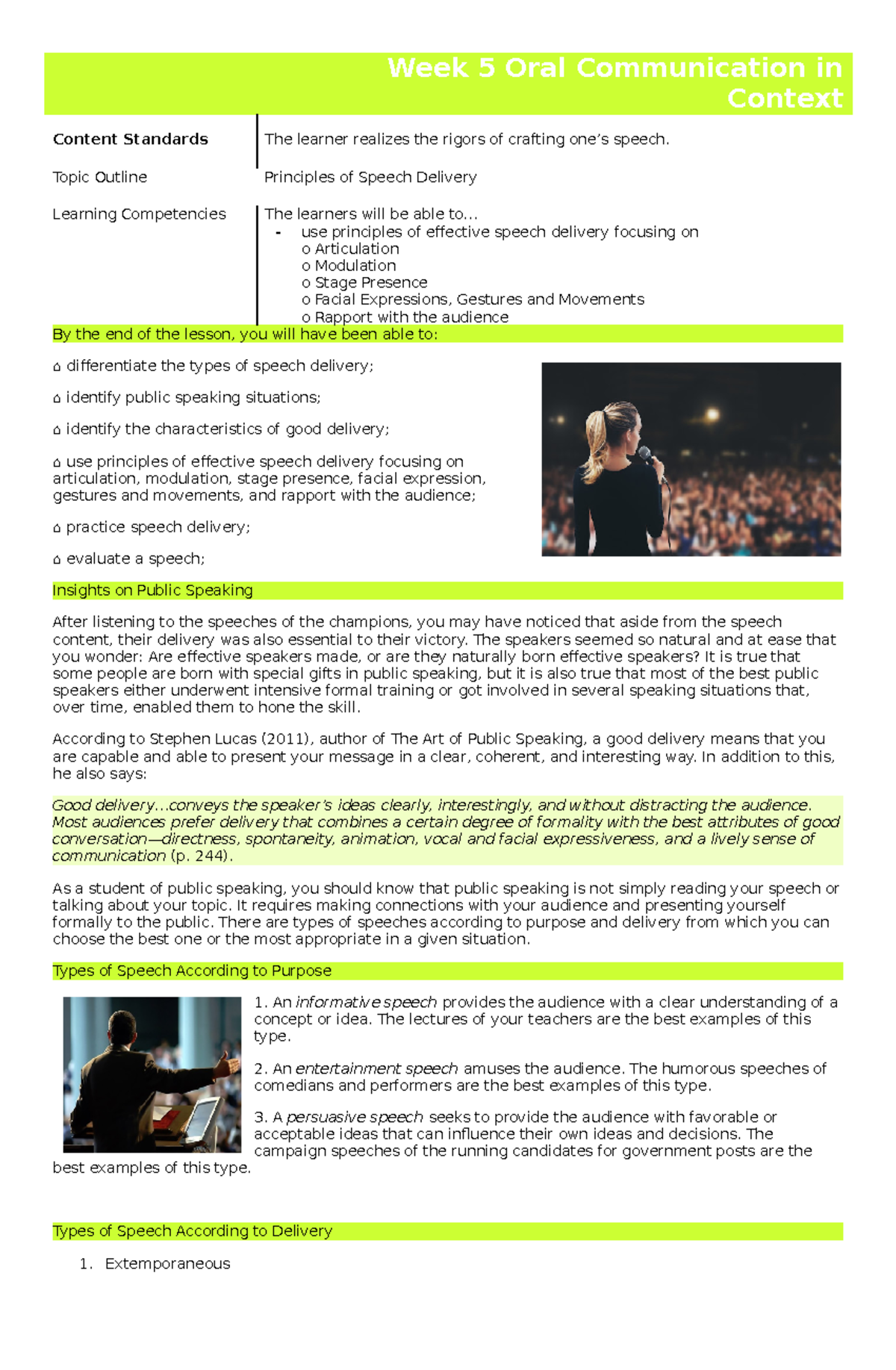 Oral Communication, Week 5 - Week 5 Oral Communication in Context ...