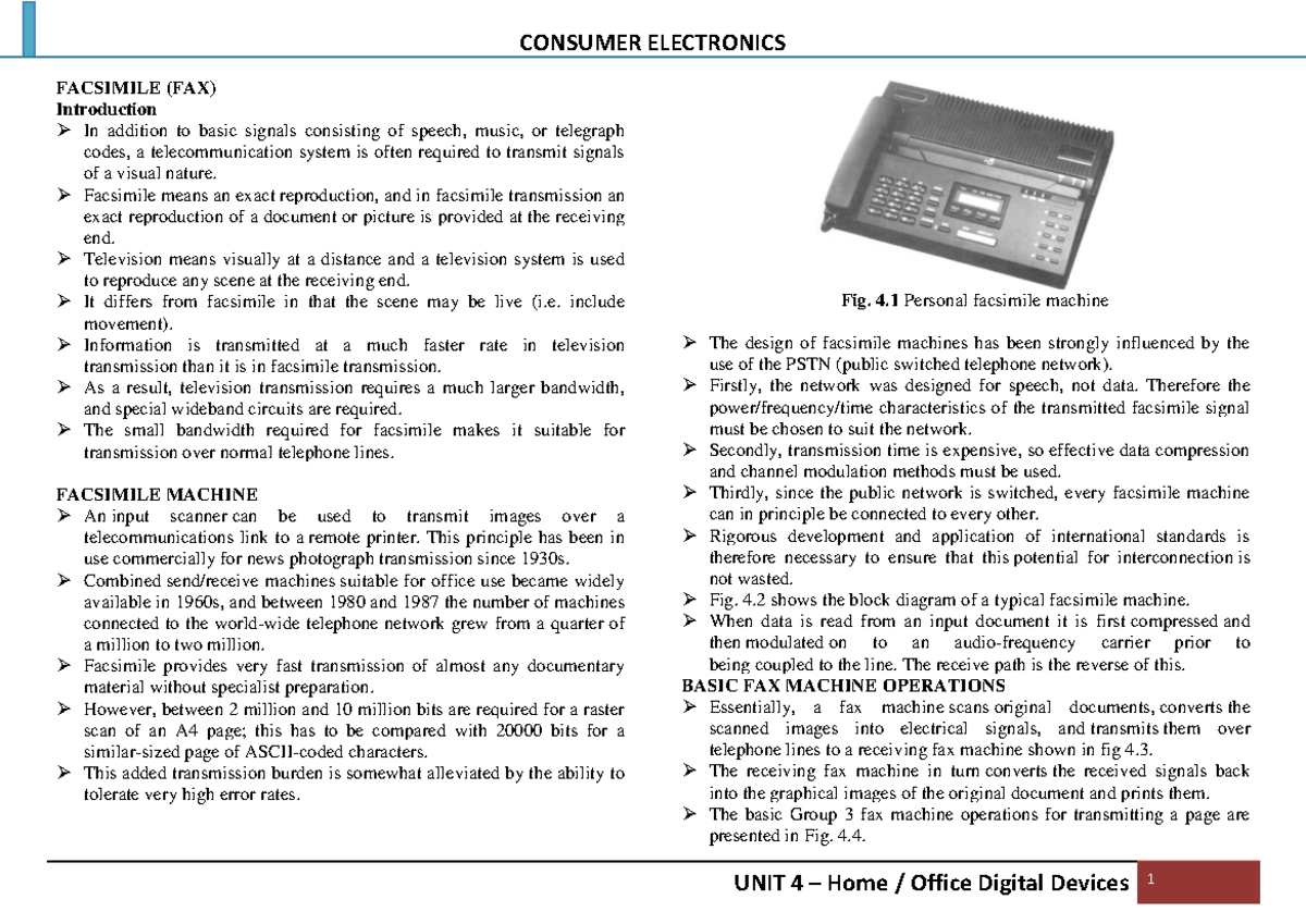 UNIT 4 - Facsimile Technology and Digital Devices Overview - Studocu