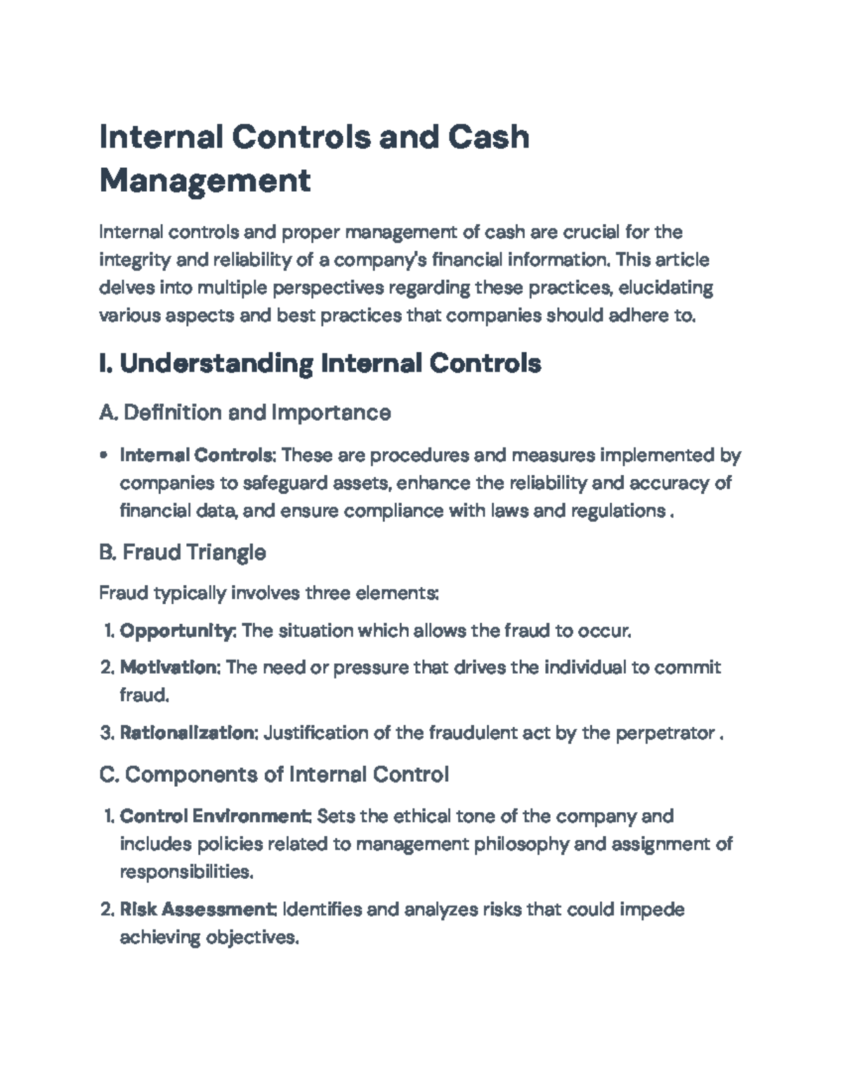 Final Exam Notes on Internal Controls and Cash Management - Internal ...