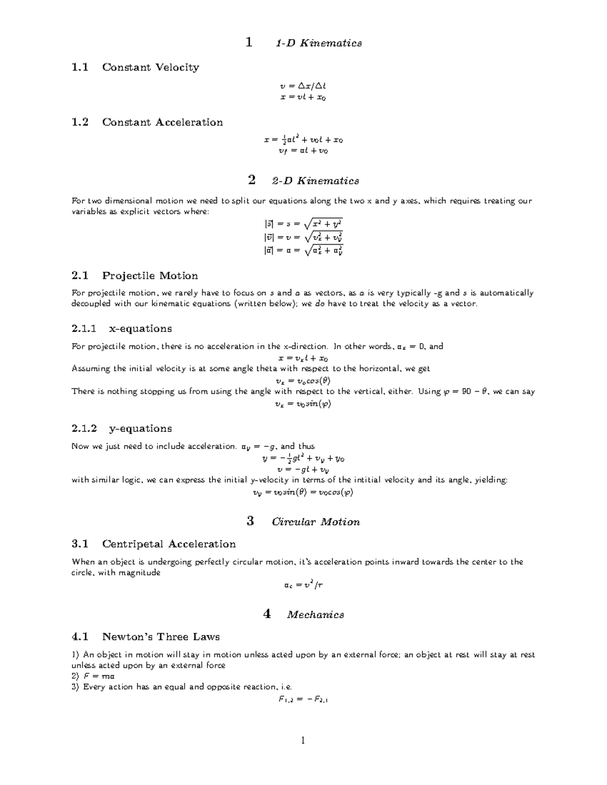 Physics 2010 - Block 1 Kinematics & Mechanics Equation Sheet - Studocu