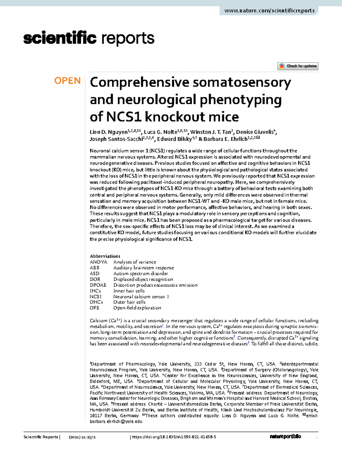 NCS1 Knockout Mice: Comprehensive Neurological Phenotyping Study - Studocu