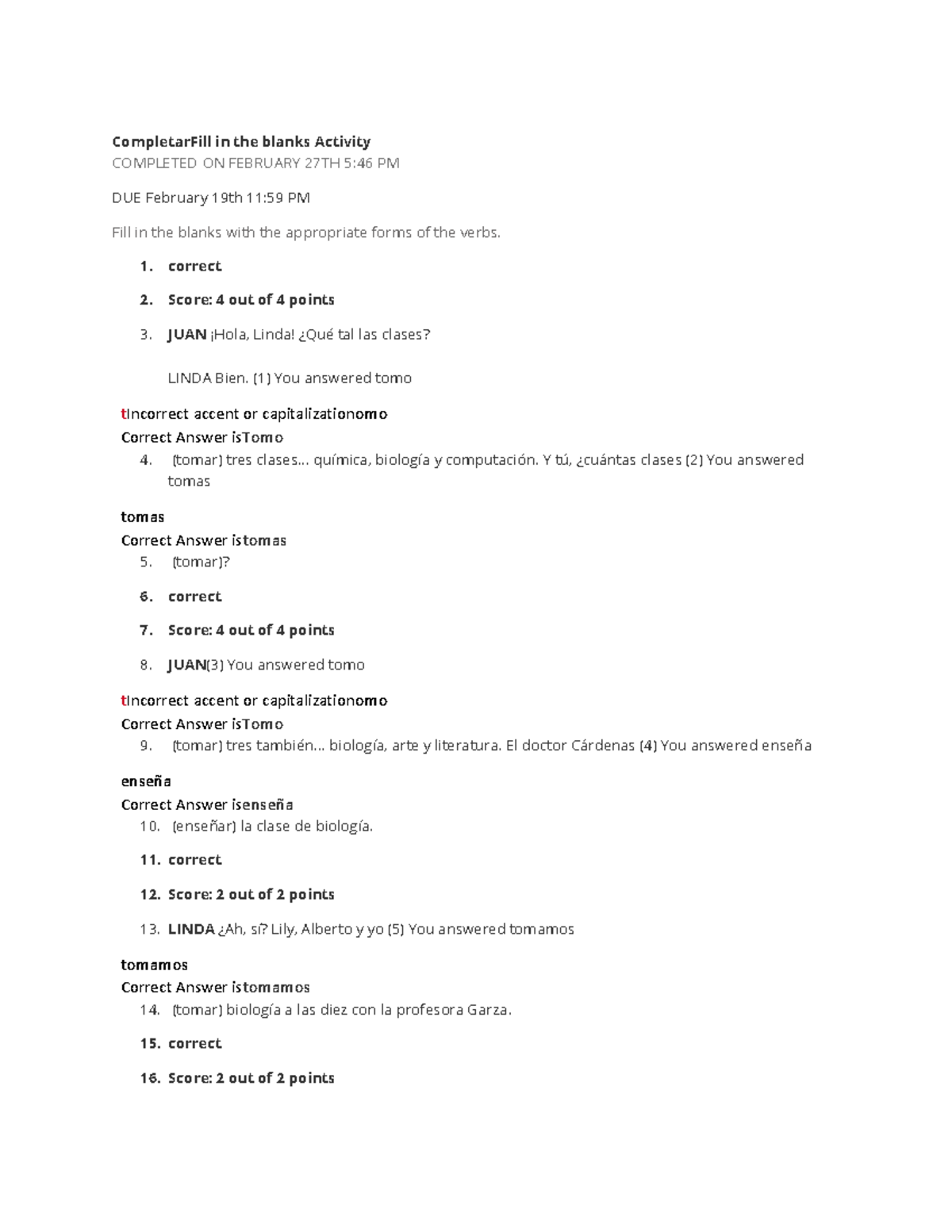 Spanish 10 - Fill in the Blanks Activity Notes - Studocu