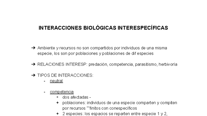 Apuntes de Ecología: Interacciones Biológicas Interespecíficas - Studocu